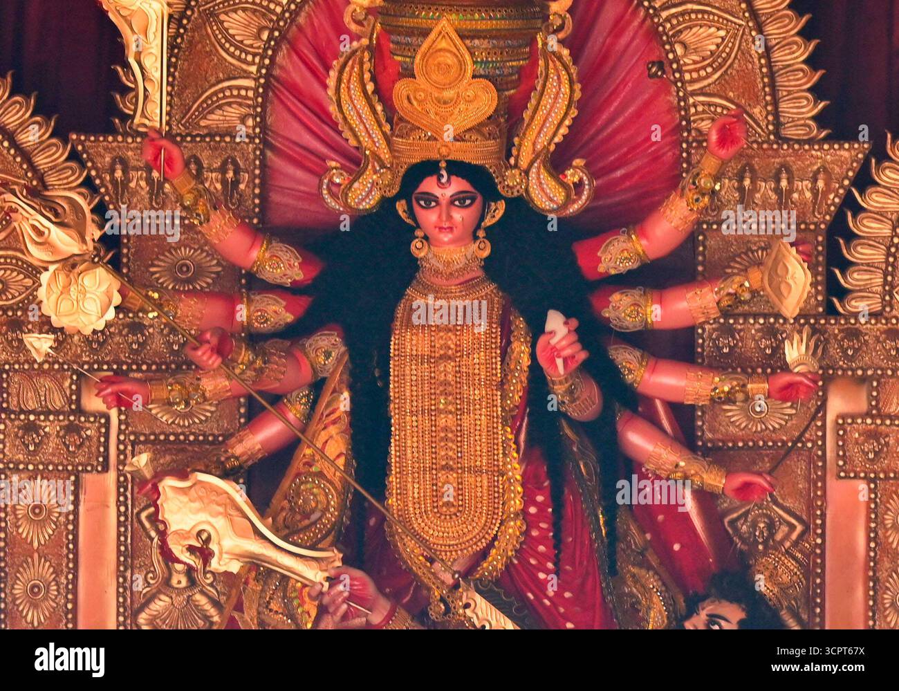 NEW DELHI, INDIA - SEPTEMBER 27: A statue of Goddess Durga on display ...