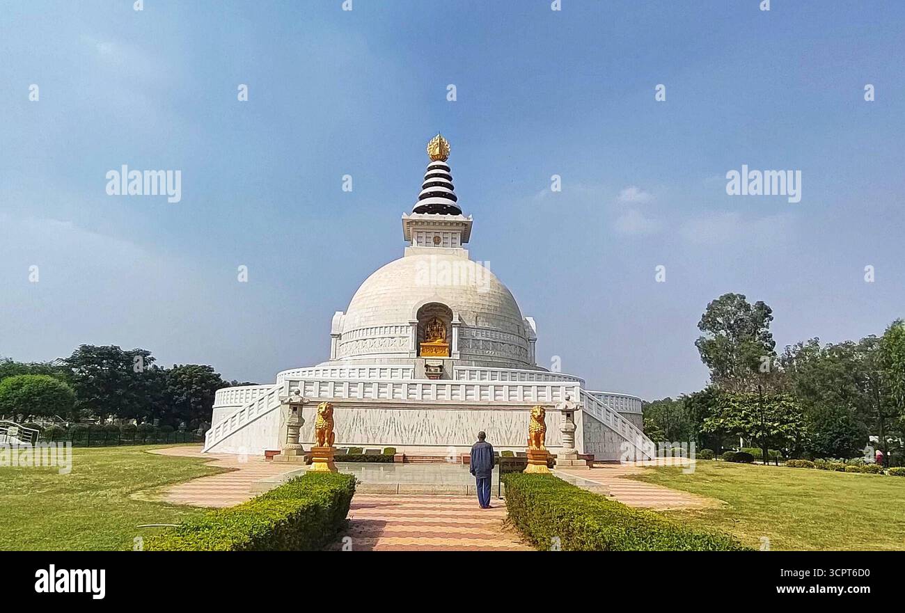 NEW DELHI, INDIA - SEPTEMBER 20: Clear sky seen over Shanti Stupa at ...