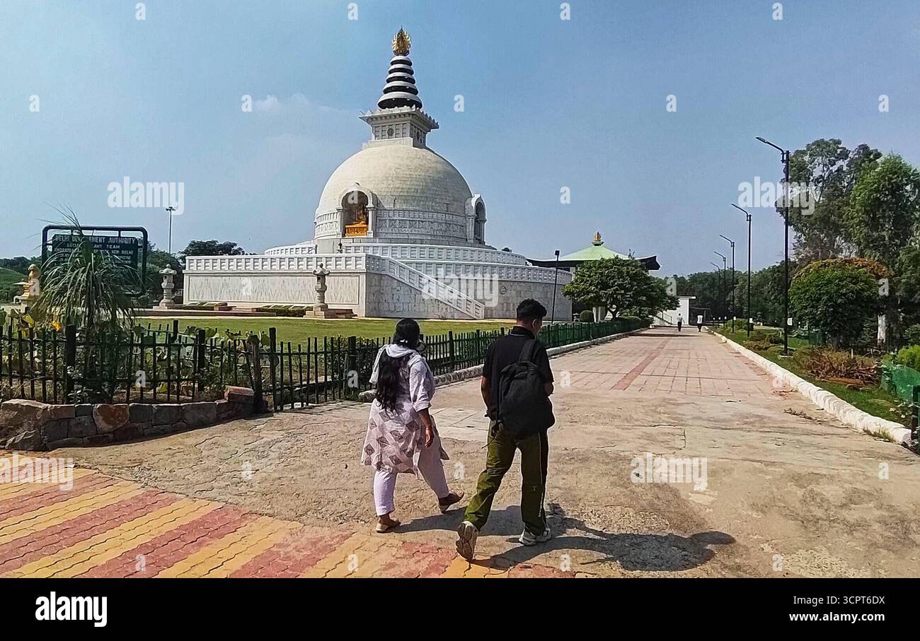 NEW DELHI, INDIA - SEPTEMBER 20: Clear sky seen over Shanti Stupa at ...