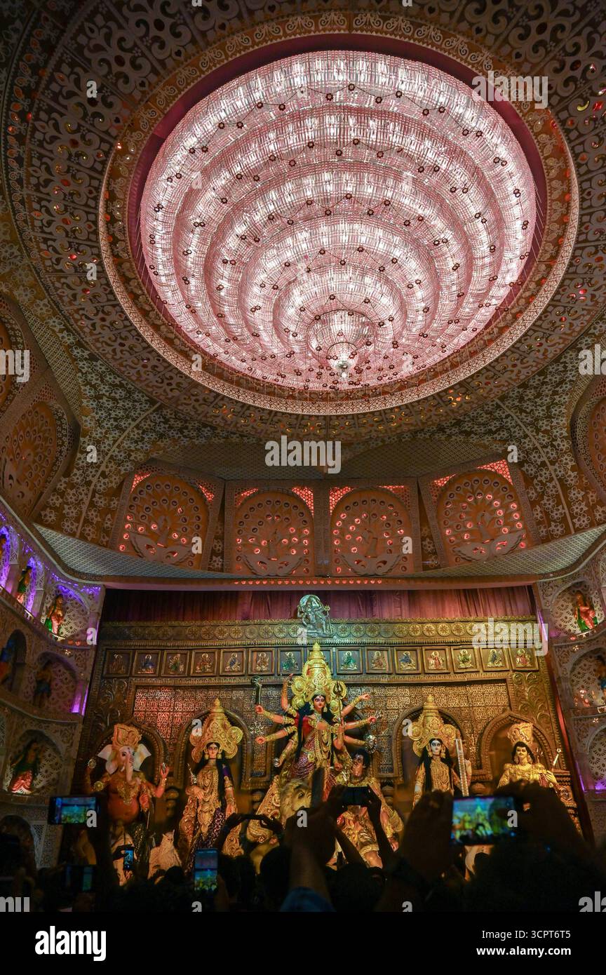KOLKATA, INDIA - SEPTEMBER 27: An idol of Goddess Durga at Ekdalia Evergreen Club on September ...