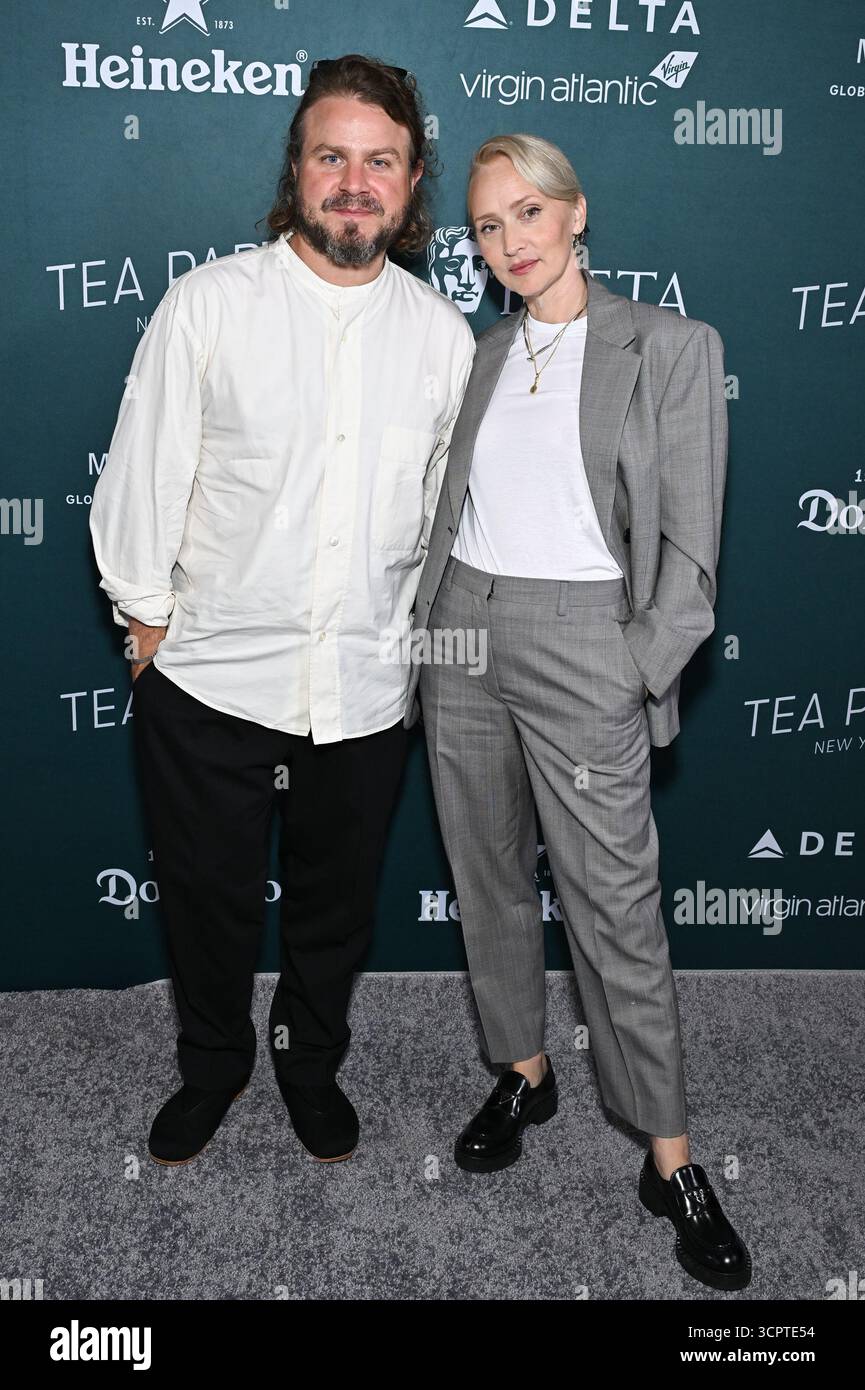 Brady Corbet, left, and Mona Fastvold attend BAFTA North America's New ...