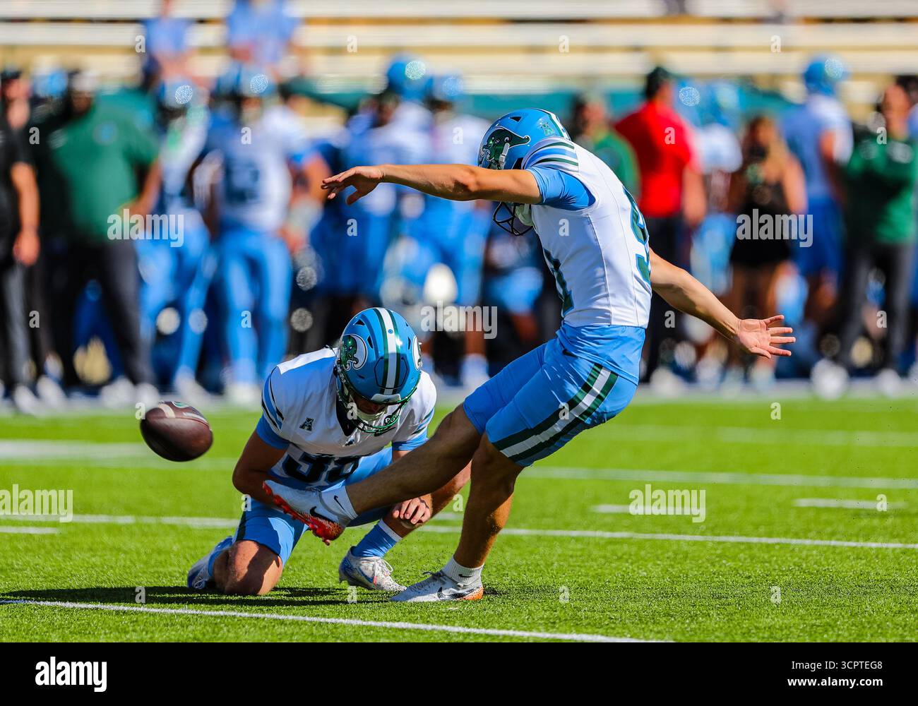 September 27, 2025:.Tulane Green Wave place kicker Patrick Durkin (91 ...