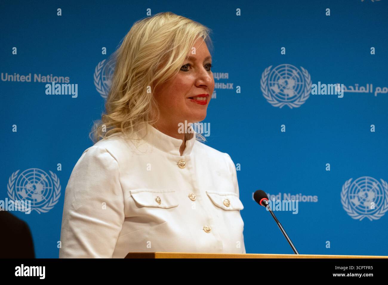 Russian Foreign Ministry spokeswoman Maria Zakharova is at a news ...