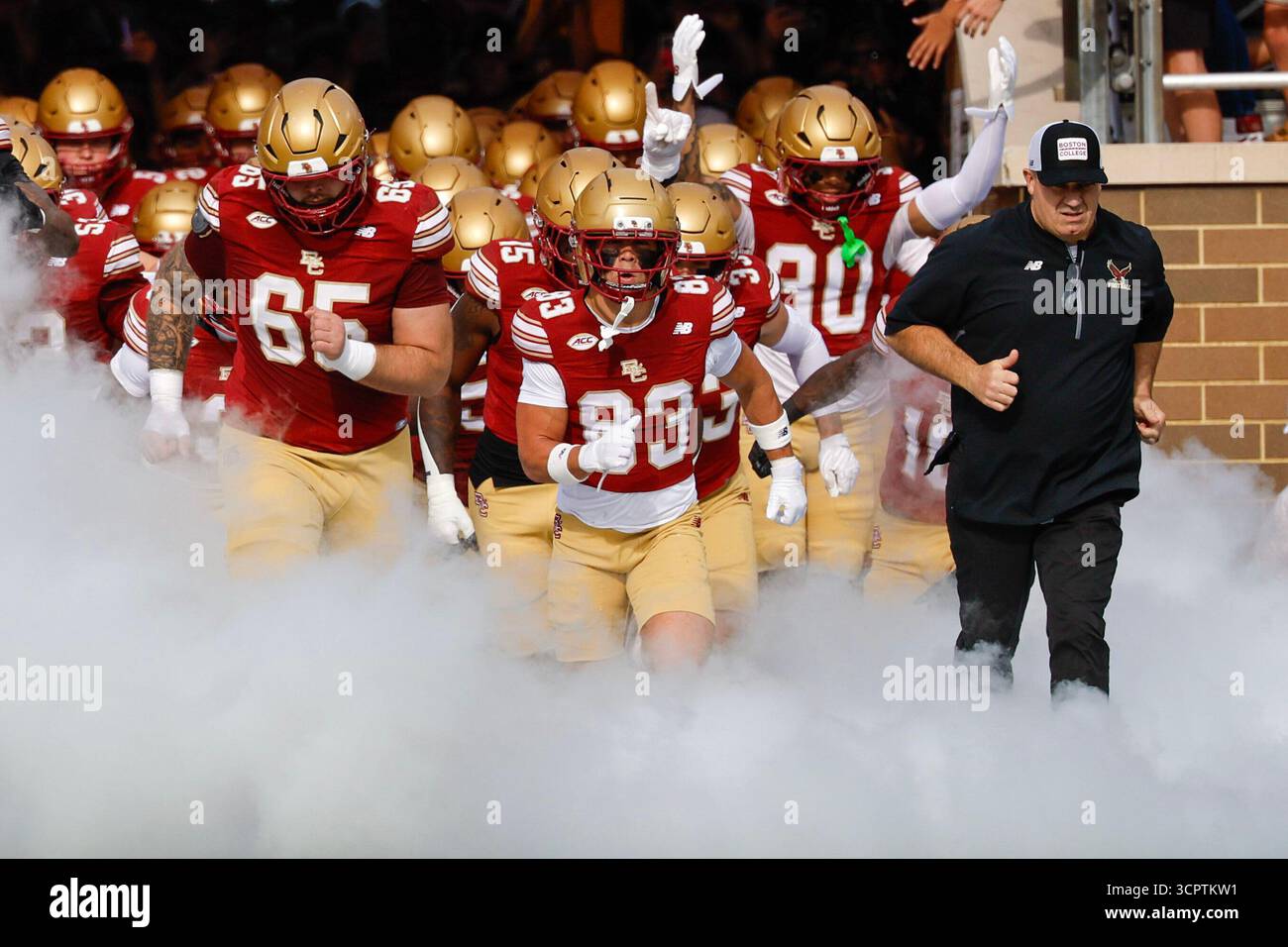 Boston College wide receiver Luke McLaughlin (83) and head coach Bill O ...