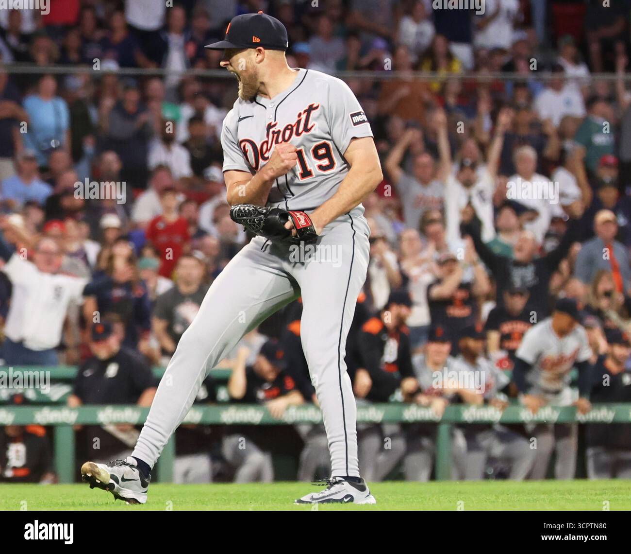 Detroit Tigers pitcher Will Vest reacts after striking out the last ...