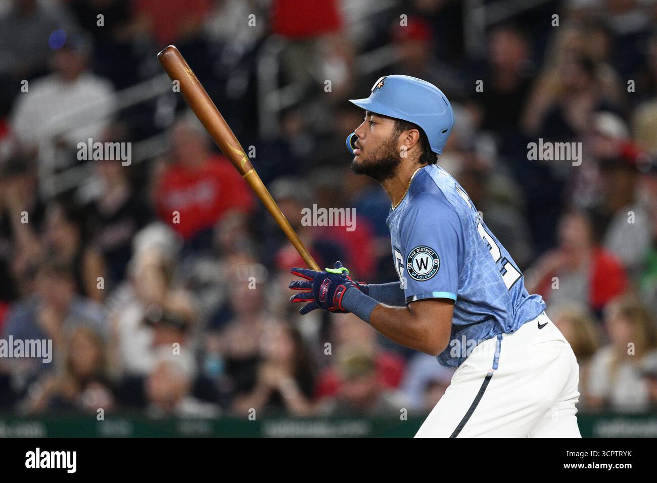 Washington Nationals' James Wood in action during a baseball game ...
