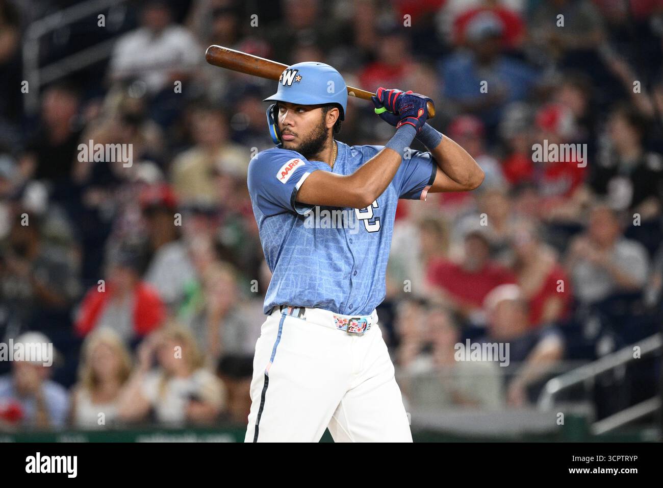 Washington Nationals' James Wood in action during a baseball game ...