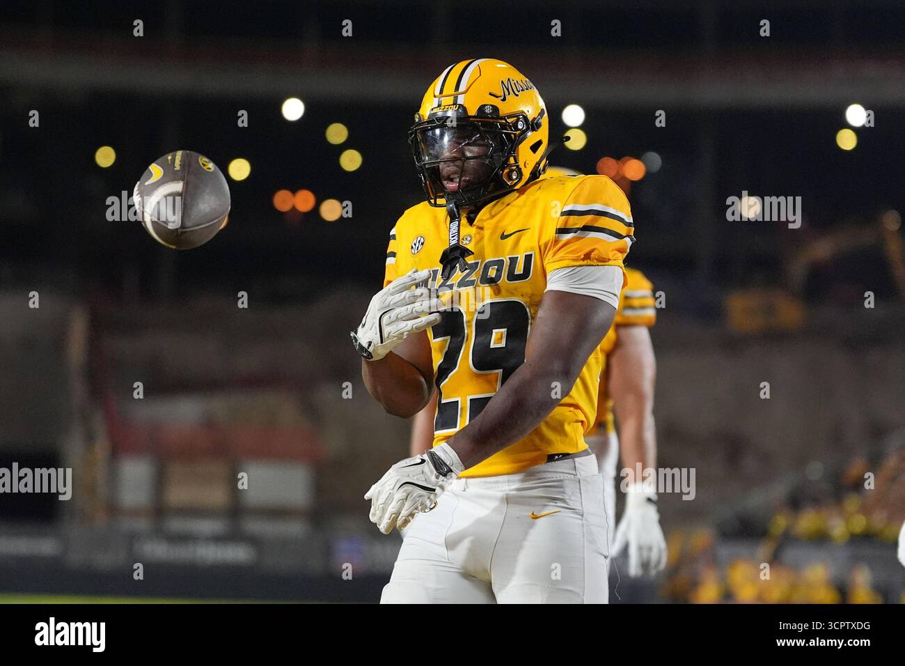 Missouri running back Ahmad Hardy celebrates after scoring during the ...