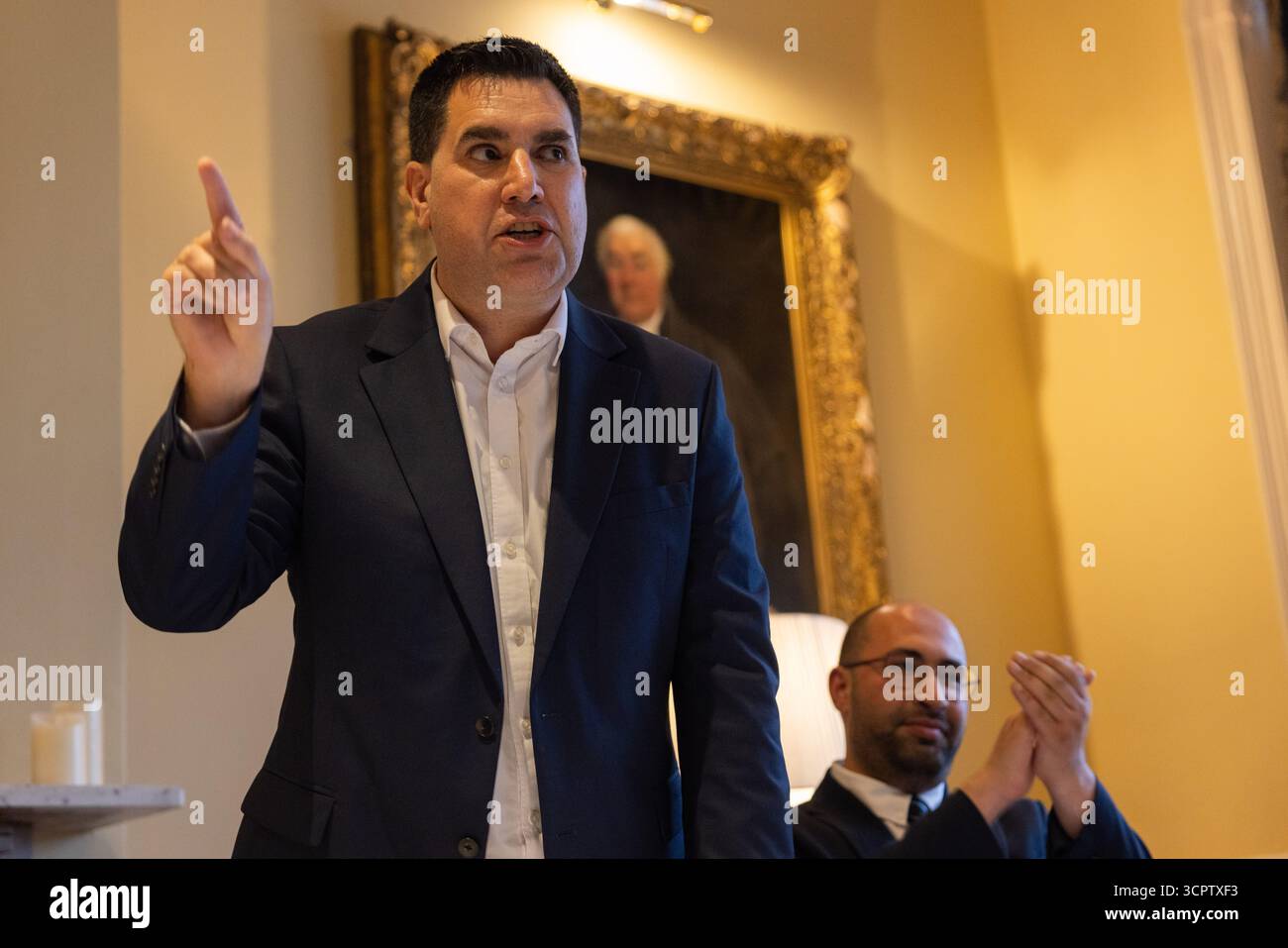 Liverpool, UK. 27 SEP, 2025. Richard Burgon MP for Leeds East speaks at ...