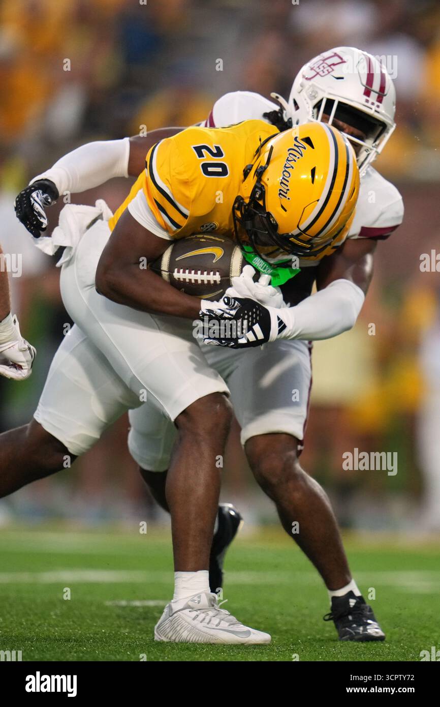 Missouri running back Jamal Roberts (20) scores past Massachusetts ...
