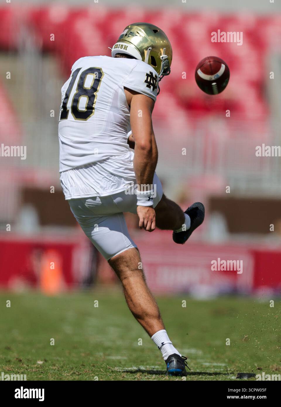 September 27, 2025: Erik Schmidt (18) Notre Dame kicker kicks the ball ...