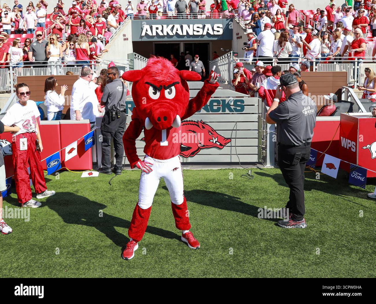 September 27, 2025: Big Red, Arkansas mascot prepares to lead the team ...