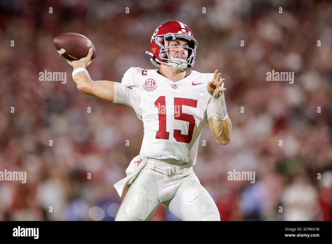 Alabama quarterback Ty Simpson (15) passes the ball during the first ...