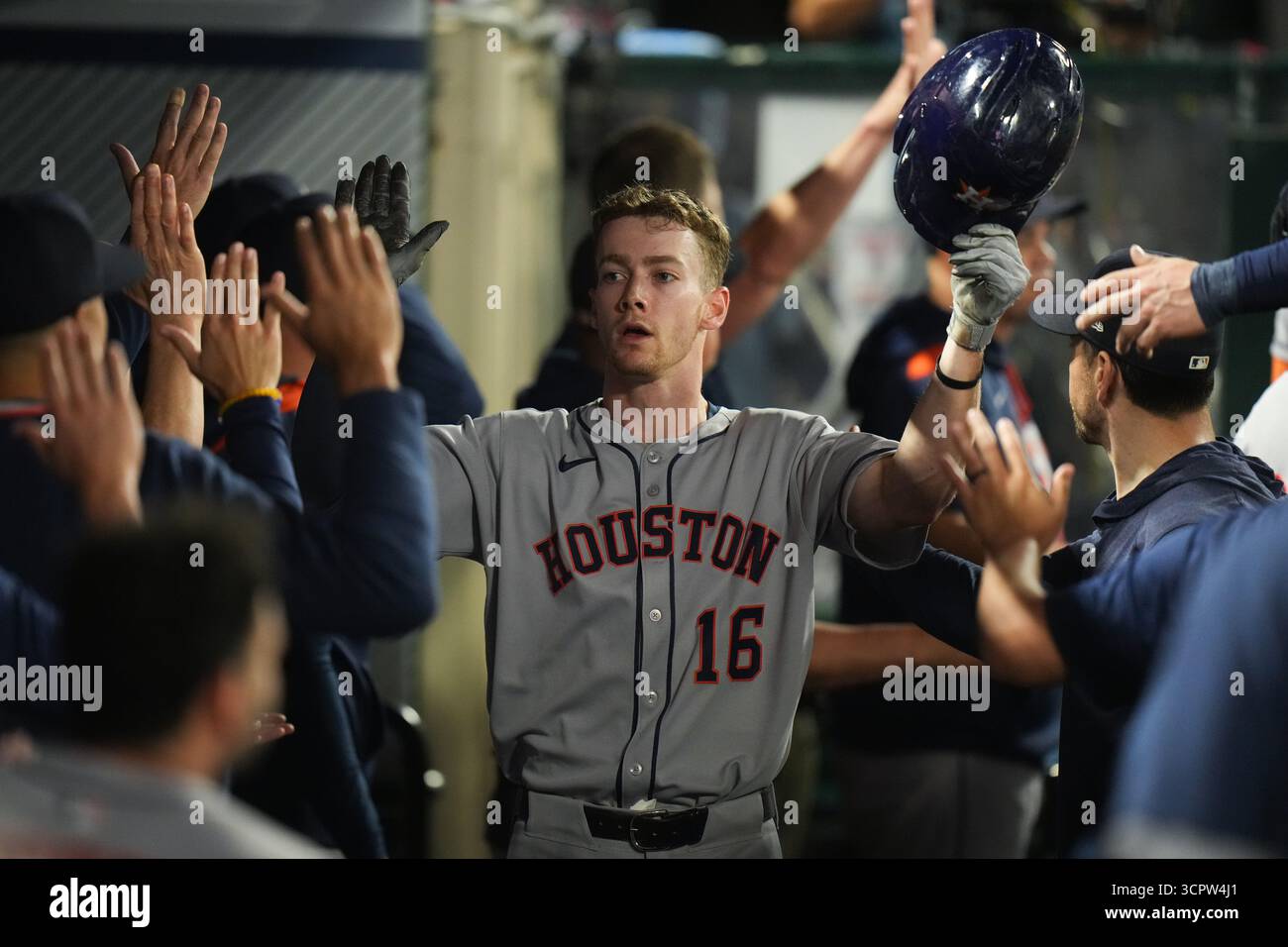 Houston Astros' Zach Cole (16) celebrates his two-run home run with ...