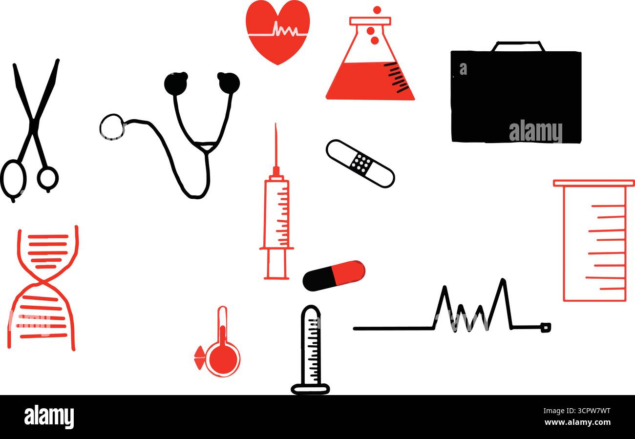 Handmade Medical Icons Vector Set Design for Health and Care Projects ...