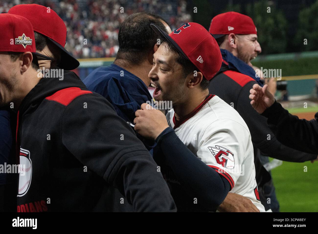 Cleveland Guardians' Steven Kwan celebrates with his teammates after ...
