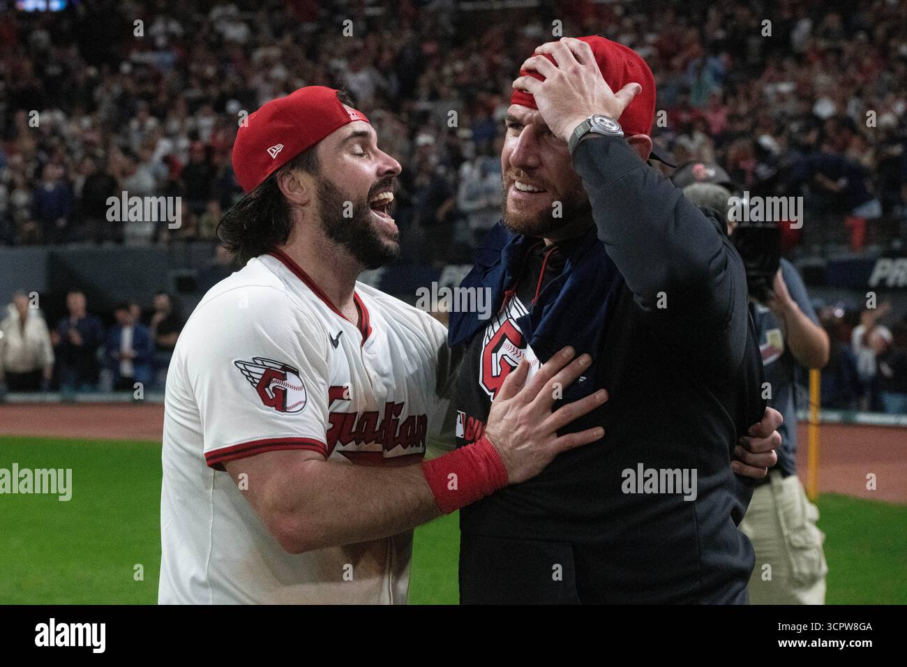 Cleveland Guardians' Austin Hedges celebrates with assistant pitching ...