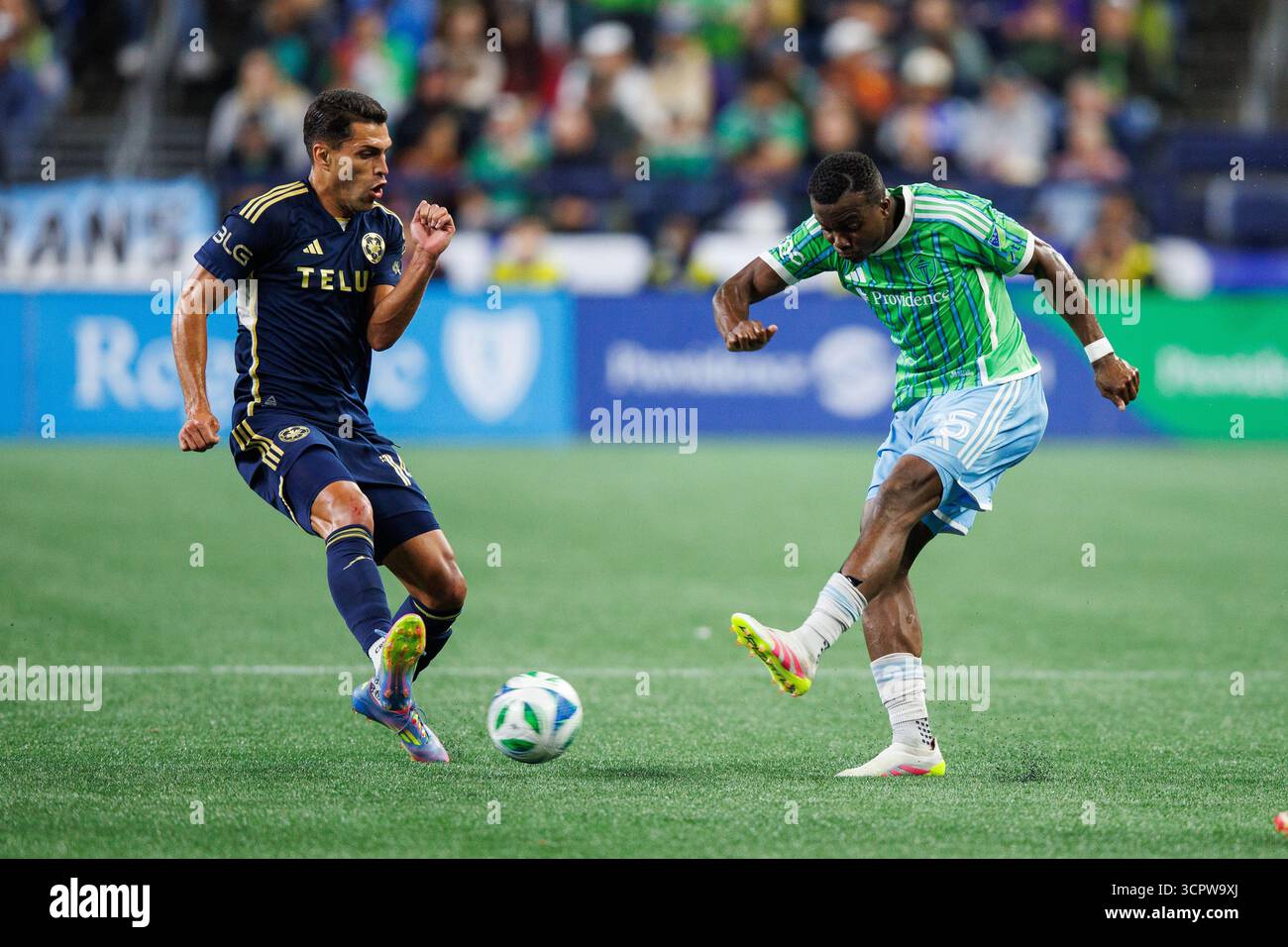 Vancouver Whitecaps FC forward Daniel Rios blocks a pass by Seattle ...