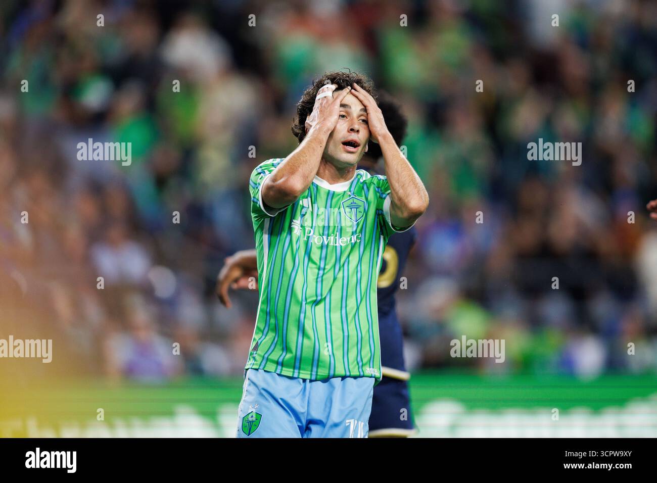 Seattle Sounders FC forward Paul Rothrock reacts to a missed shot on ...