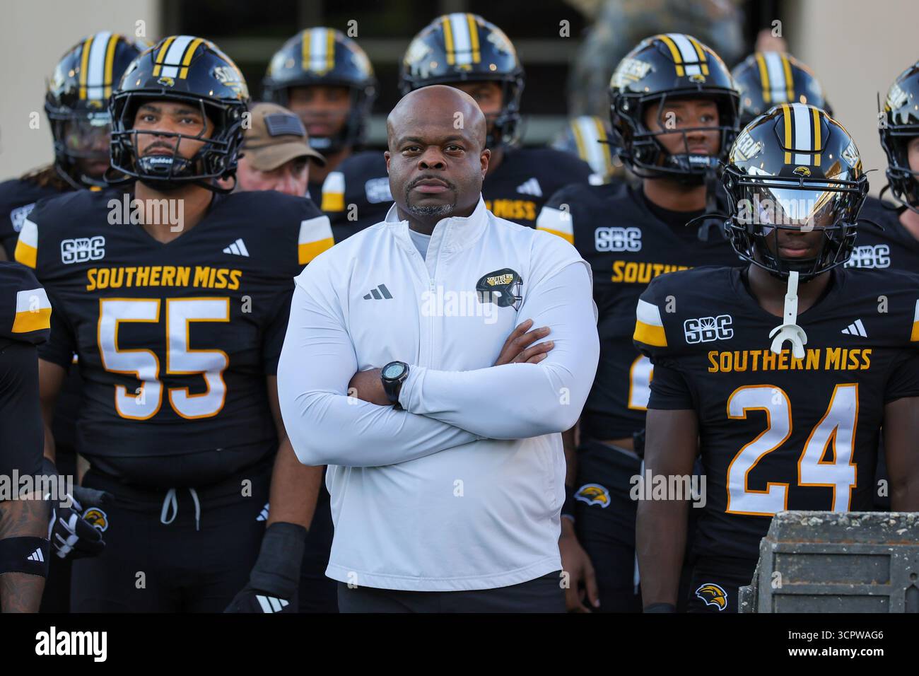 Sep 27, 2025: Southern Miss Golden Eagles head coach Charles Huff ...