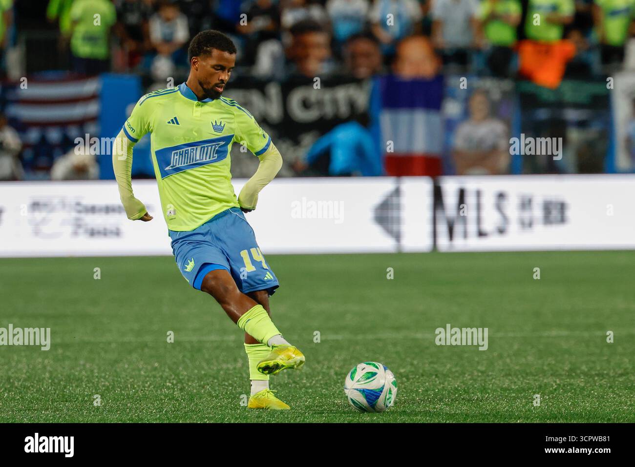 Charlotte FC defender Nathan Byrne kicks the ball during an MLS soccer ...
