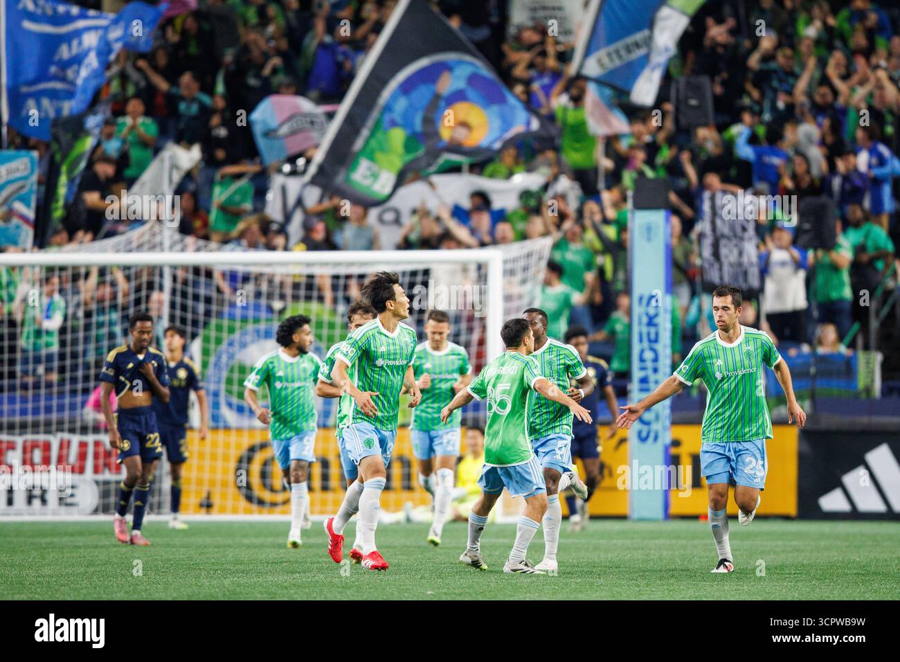 Seattle Sounders FC defender Jackson Ragen celebrates scoring a goal ...