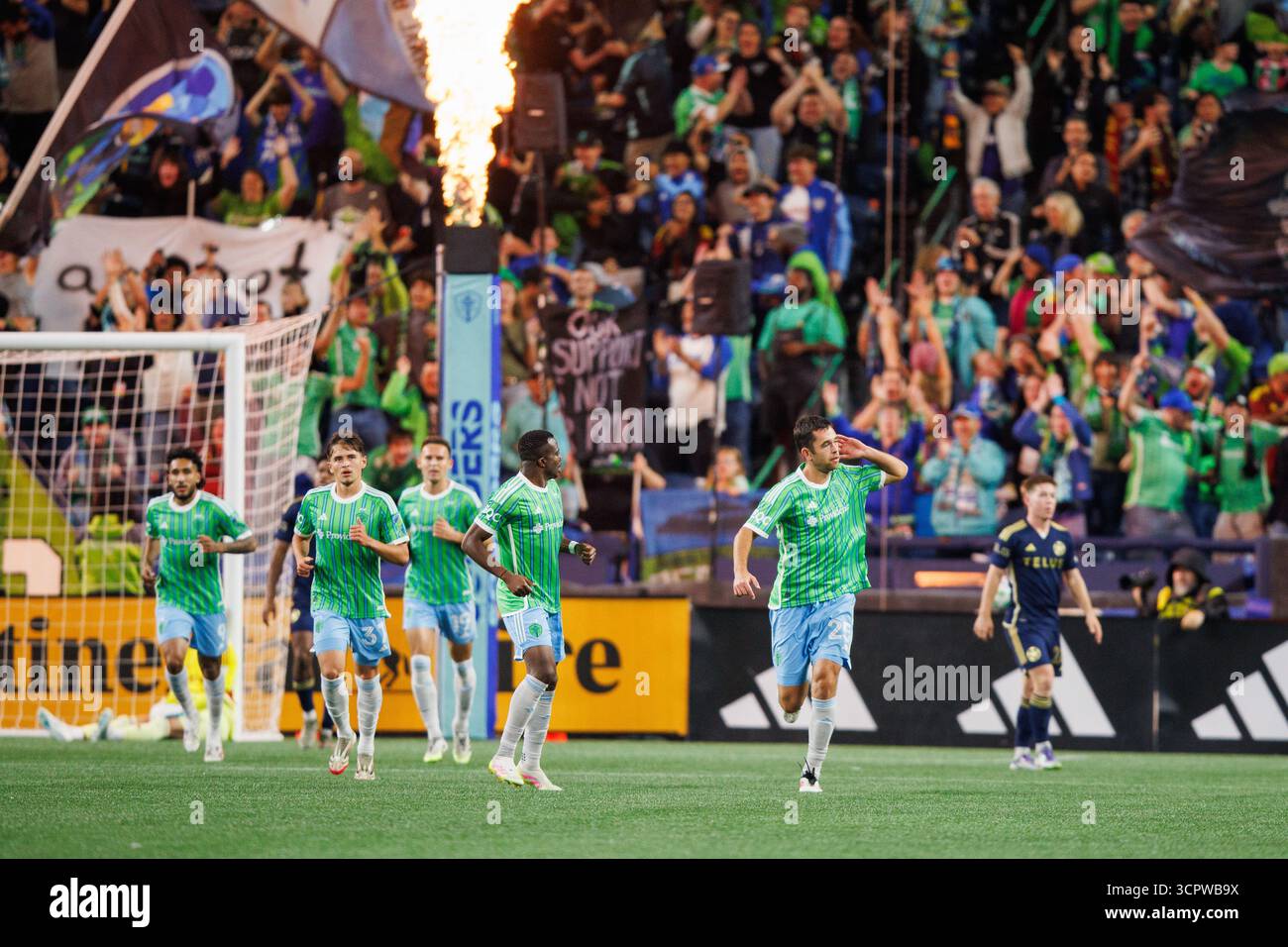 Seattle Sounders FC defender Jackson Ragen celebrates scoring a goal ...