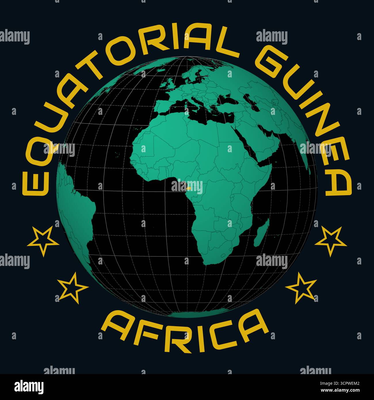 Equatorial Guinea on Globe. Round country and continent name text ...
