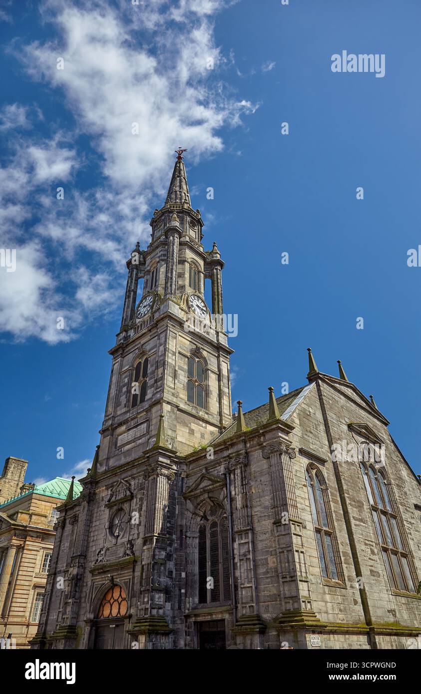 The view up to the tower with chiming clock of Tron Kirk, a well-known ...