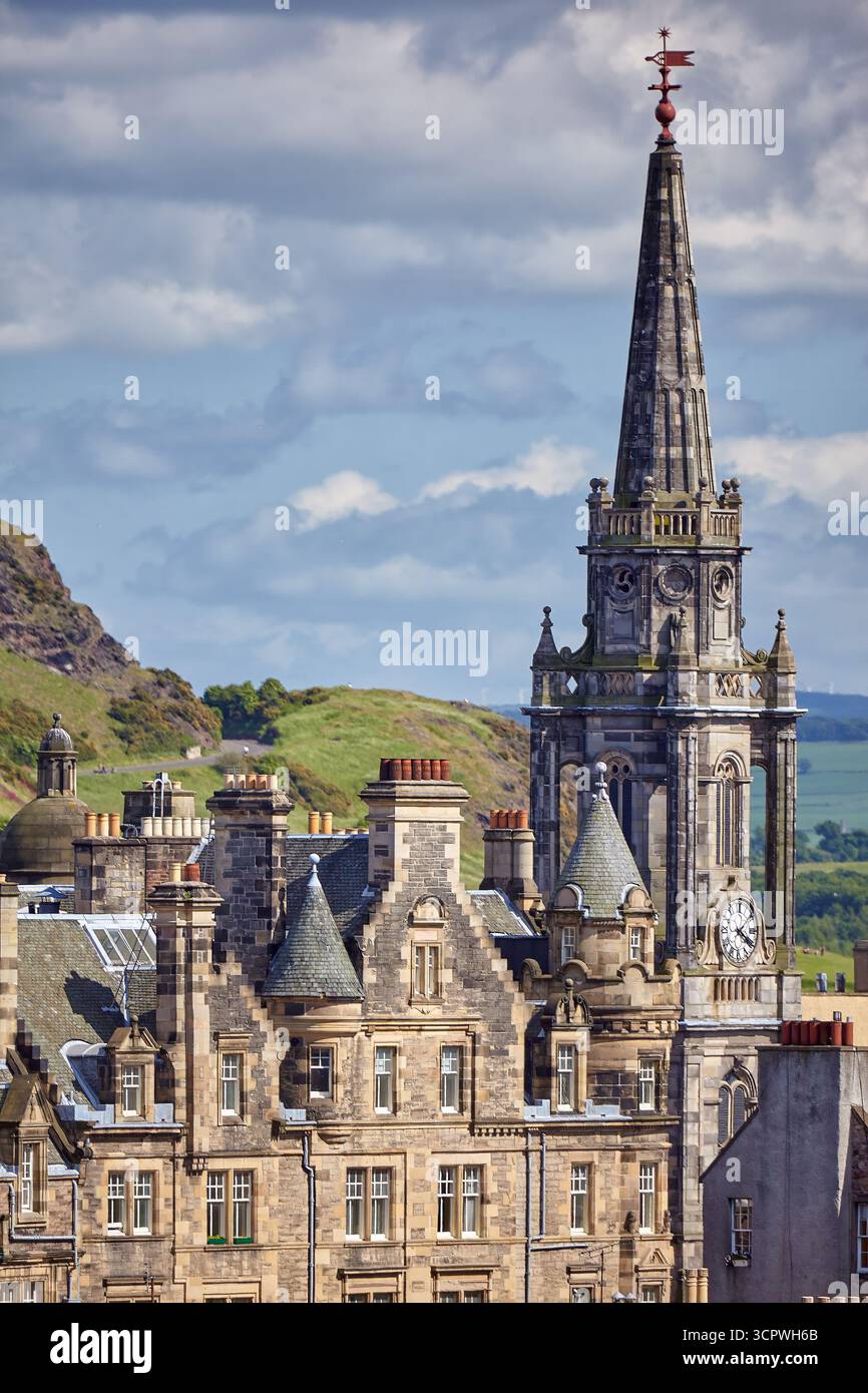 Old town with Tron Kirk prominent spire with chiming clock on the ...