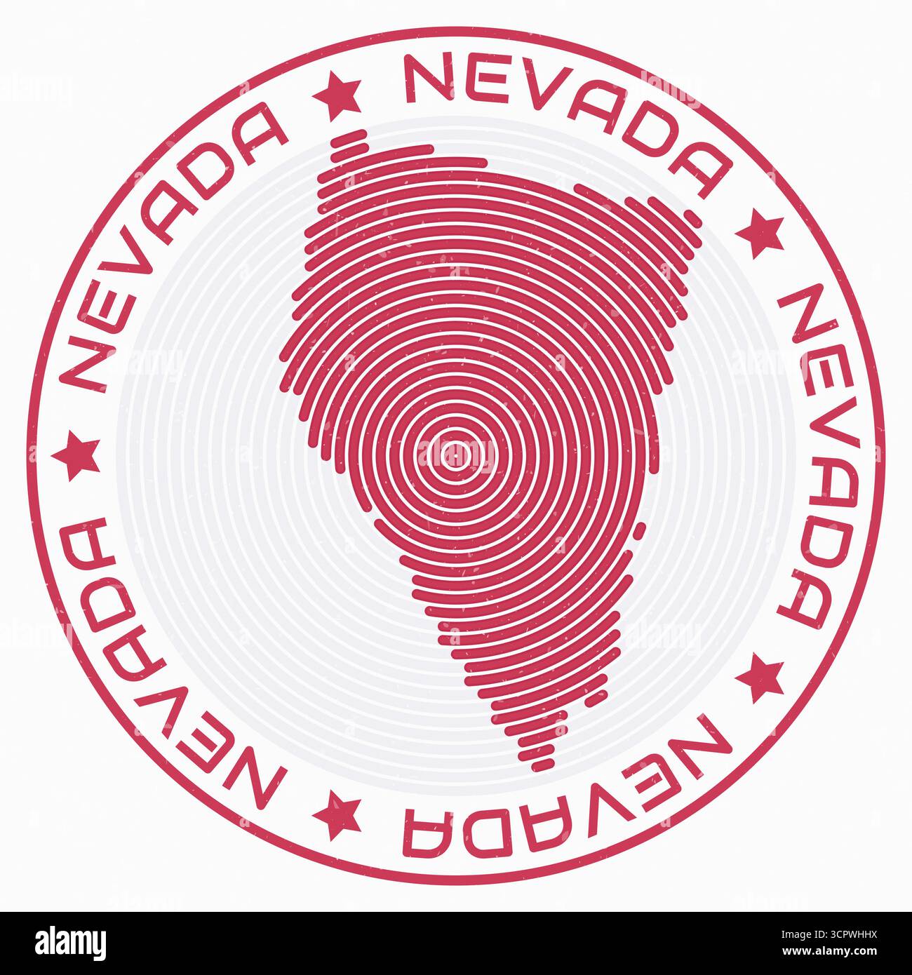 Nevada map with round title. State shape rings. Nevada text around the ...