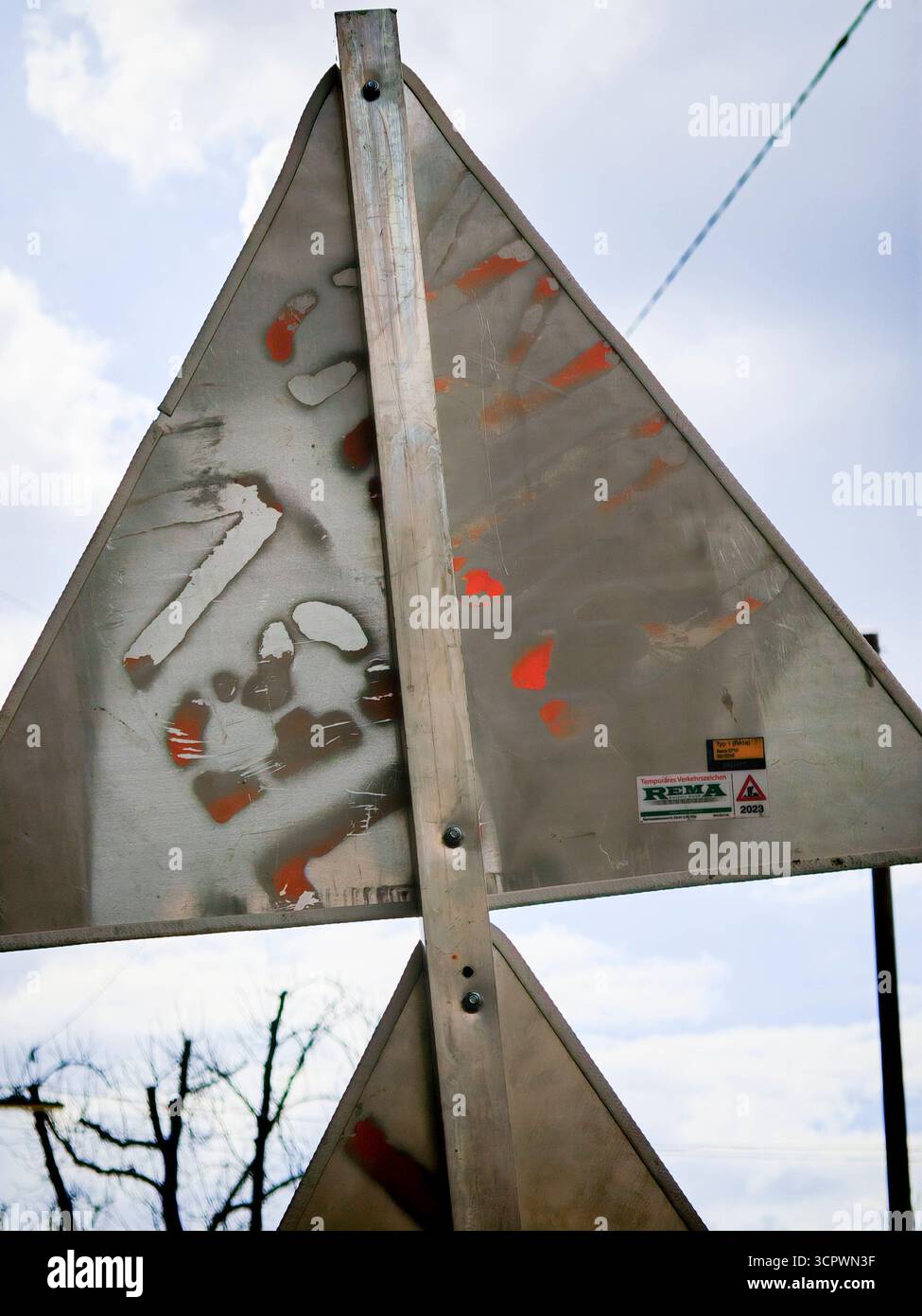Attention traffic or road sign, red triangle as warning notice ...