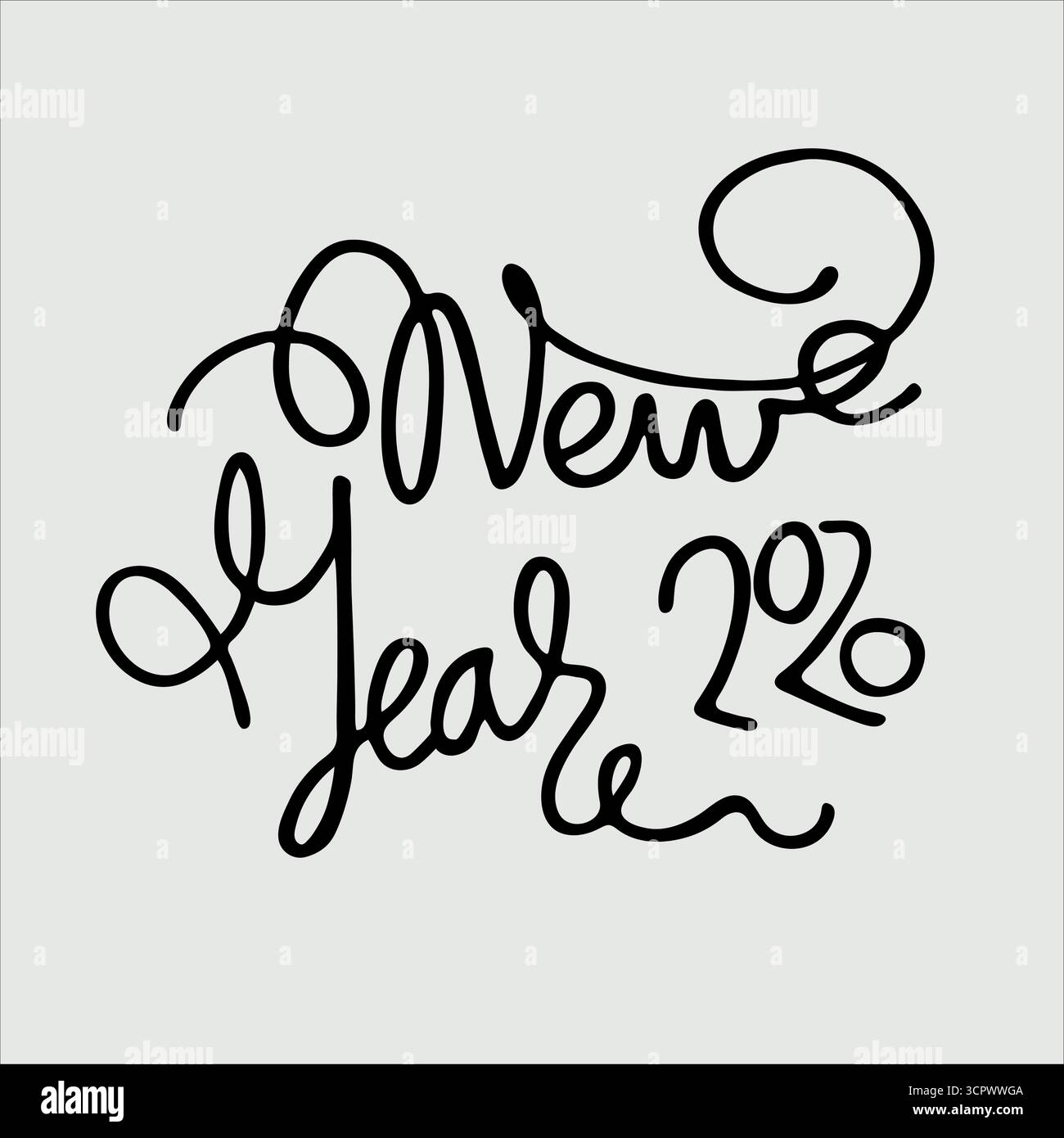 New Year 2020 holiday logo, black and white hand lettering Stock Vector ...