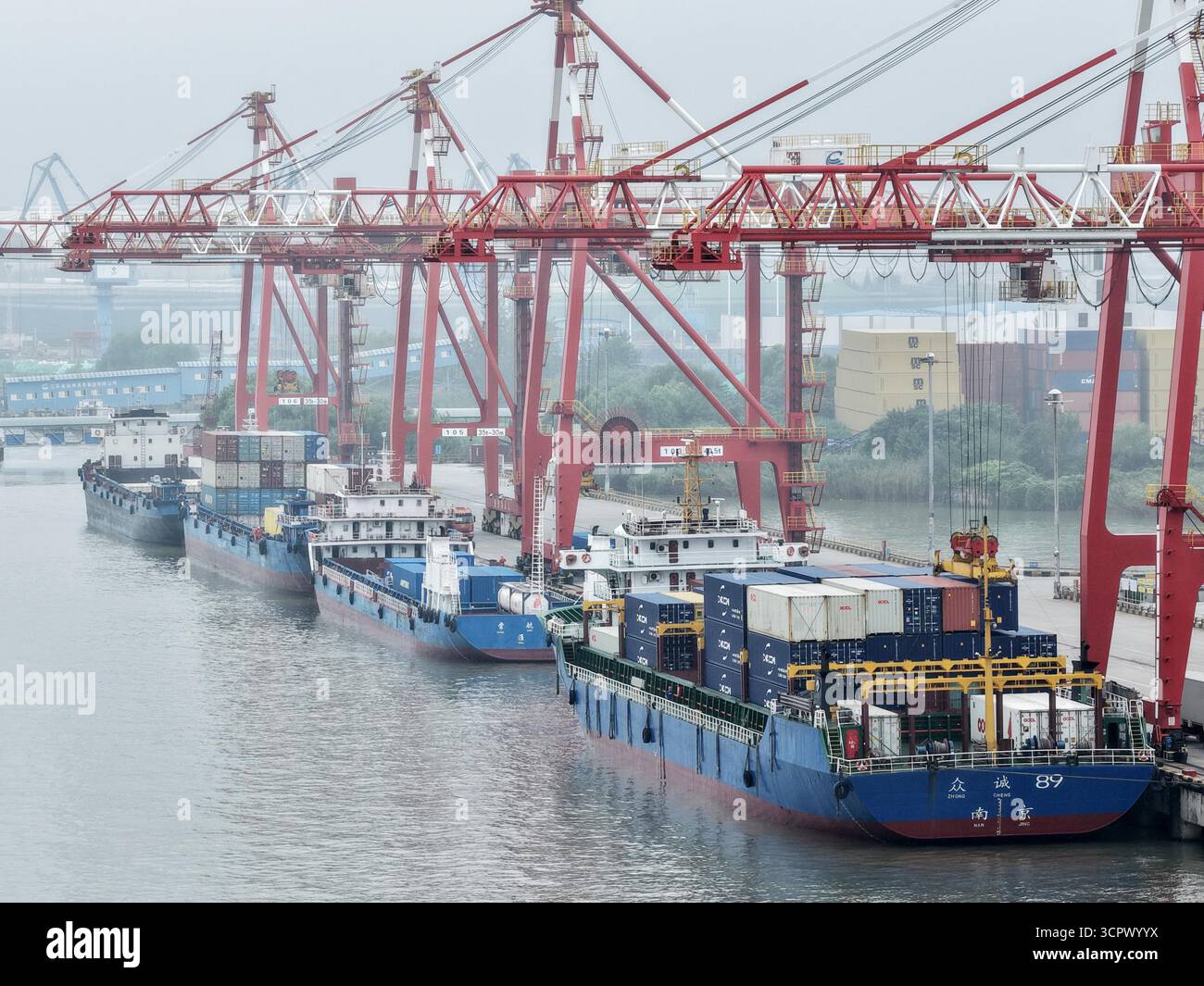 Aerial photo shows the busy container terminal at Yangzhou Port in ...