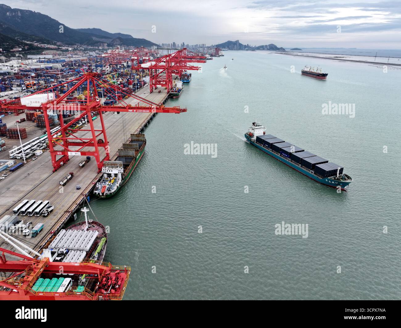Aerial photo shows the container terminal of Lianyungang Port ...
