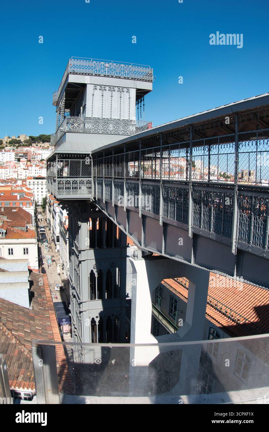 Santa Justa Elevator Iron Bridge and City - Architectural detail of the ...