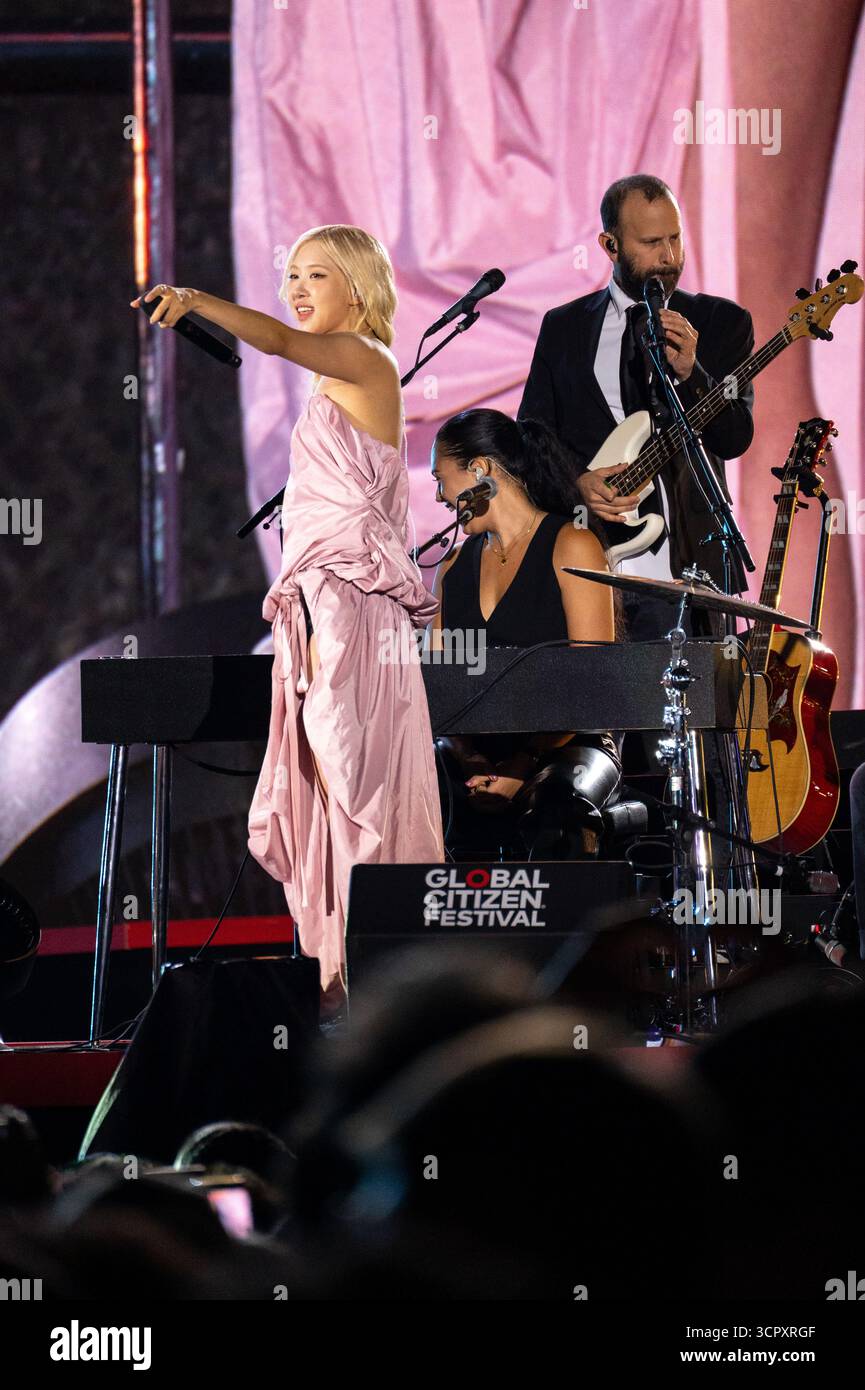 New York, NY, USA. 27th Sep, 2025. ROSÉ performs on stage during the ...