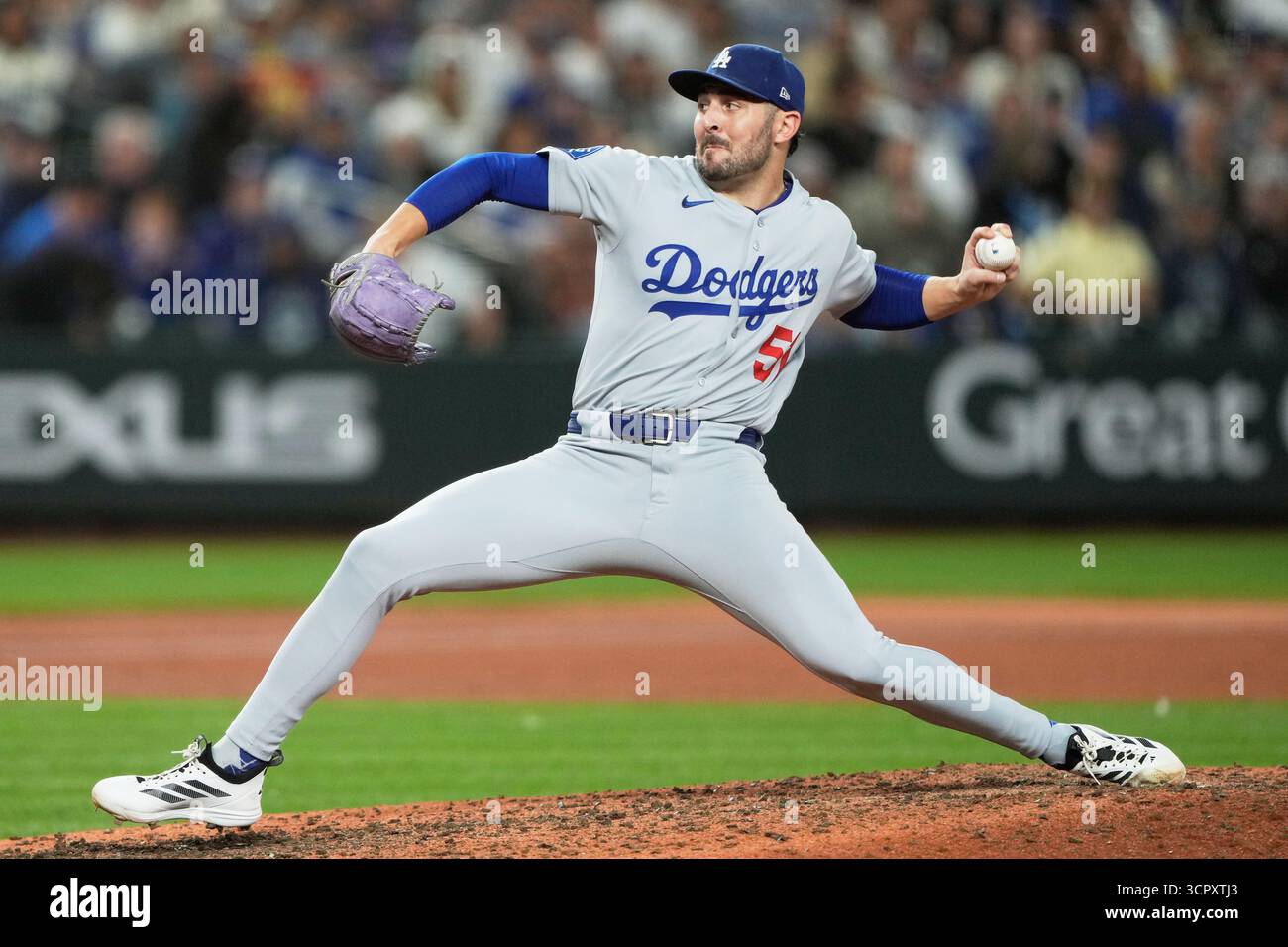 Los Angeles Dodgers relief pitcher Alex Vesia throws during the eighth ...