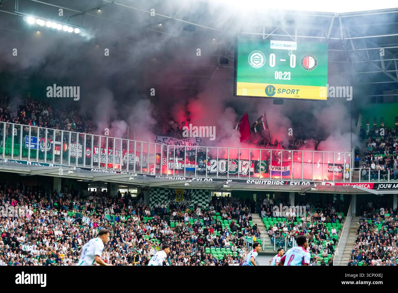Groningen - Pyro by Feyenoordfans during the seventh competition round ...