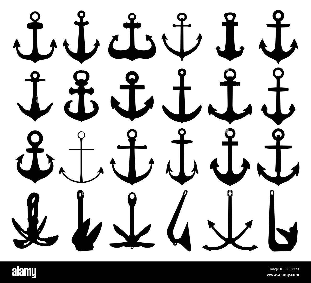 Set sea anchors Black and White Stock Photos & Images - Alamy