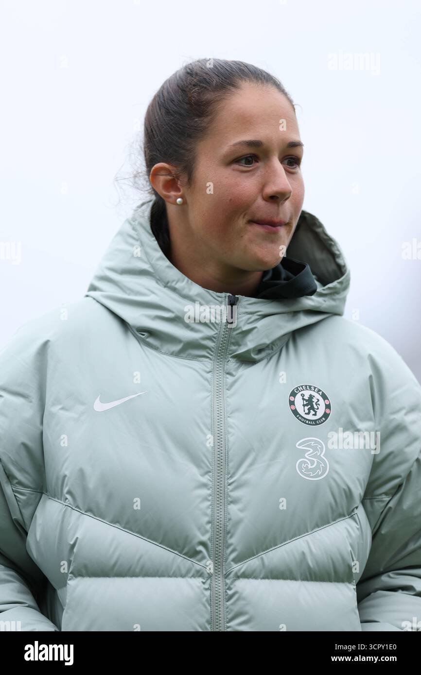 Lexi Potter, of Chelsea Women, on the pitch ahead of the match between ...