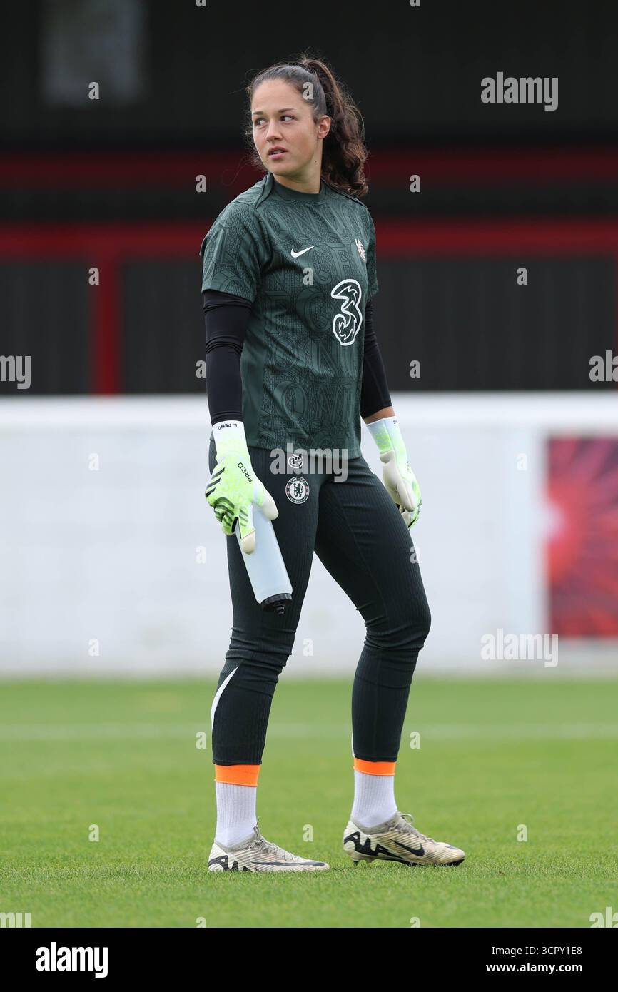 Lexi Potter, of Chelsea Women, during the pre-match warm up ahead of ...