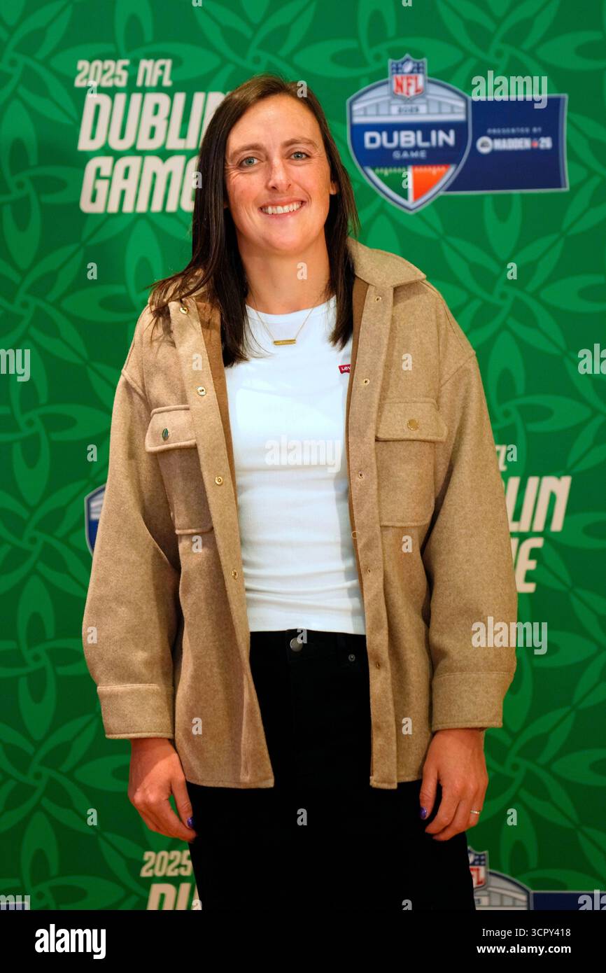 Hannah Tyrrell arrives before an NFL football game between the ...