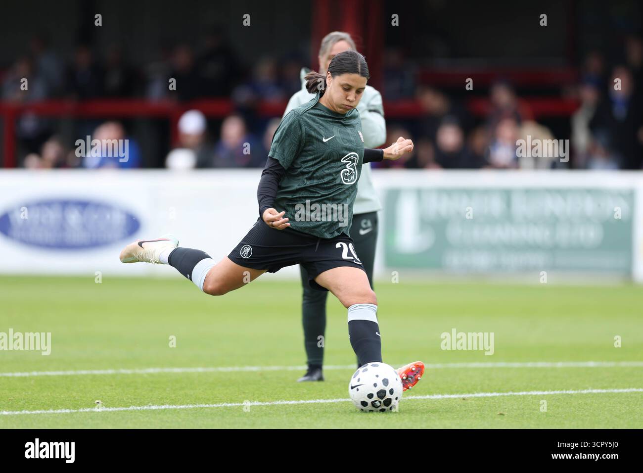 Sam Kerr, of Chelsea Women, warming up before the match between West ...