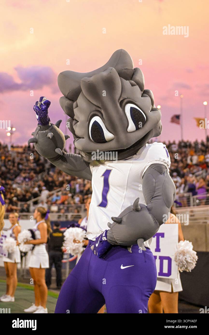 TCU Horned Frogs mascot Super Horn Frog celebrates after a first down ...