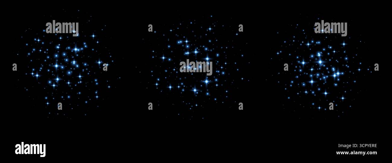 Blue sparkling stars, shiny particles light effect, transparent flying ...