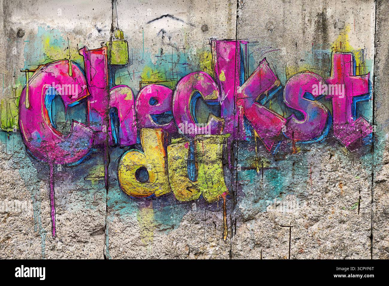 Germany - September 27, 2025: PHOTOMONTAGE, graffiti with the words ...