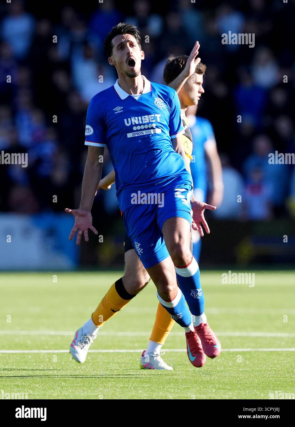 Rangers' Bojan Miovski reacts during the William Hill Premiership match ...
