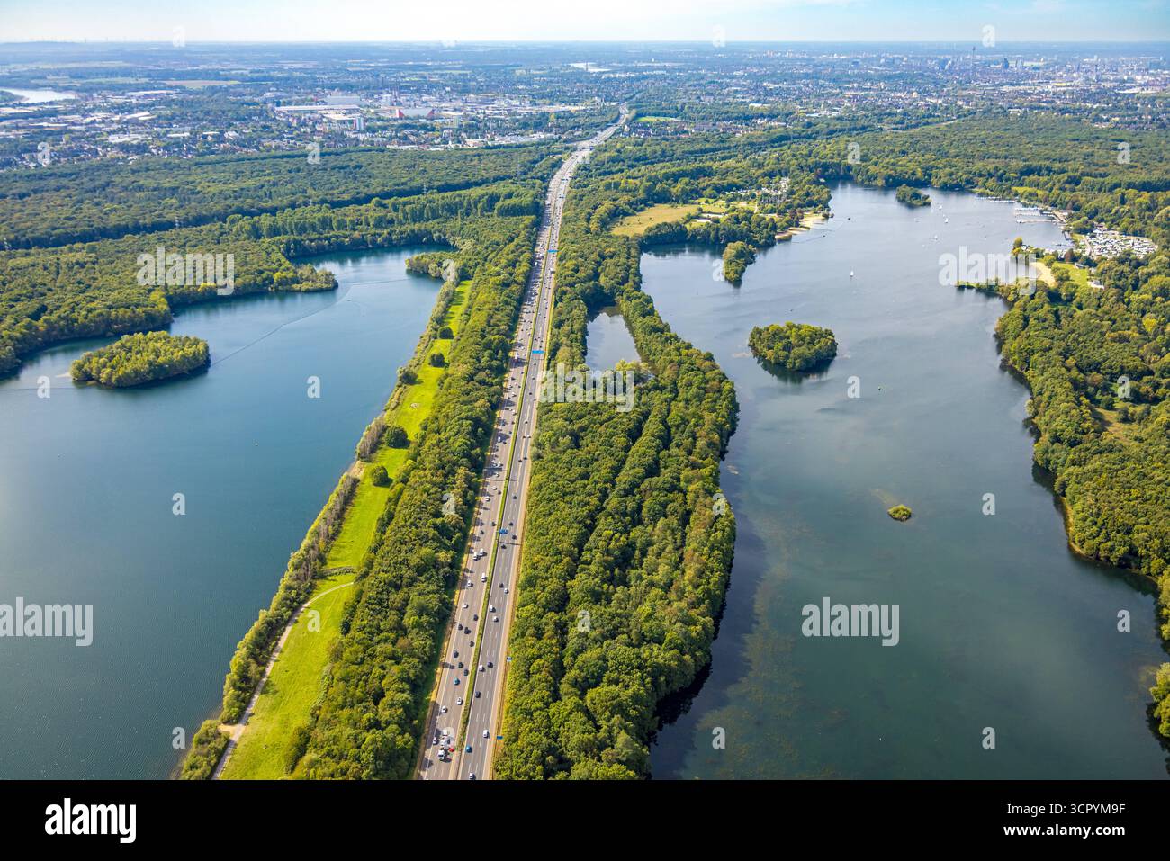 Luftbild, Unterbacher See mit Strandbad und Campingplatz, Sonneninsel ...