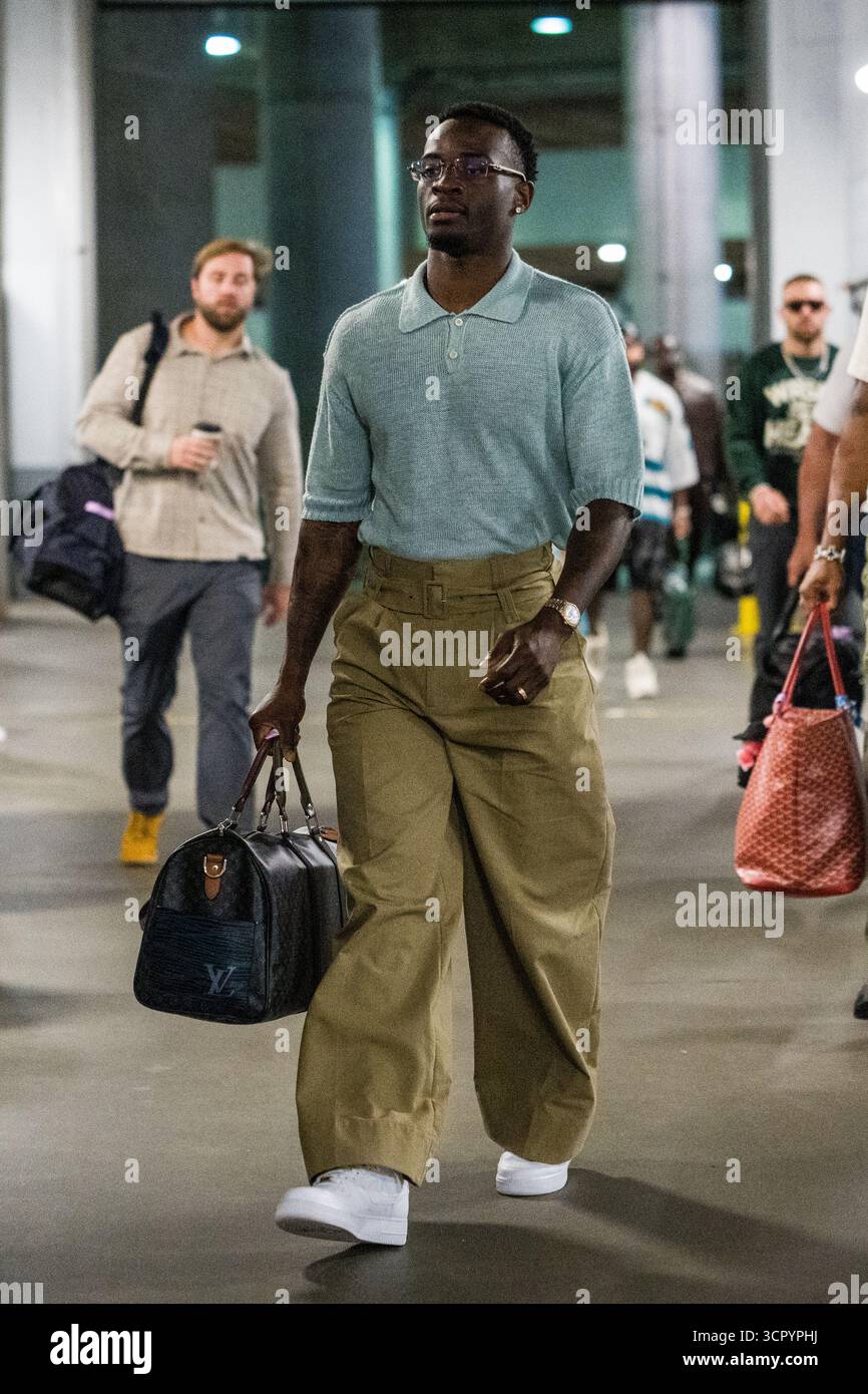 Washington Commanders cornerback Mike Sainristil arrives before an NFL ...